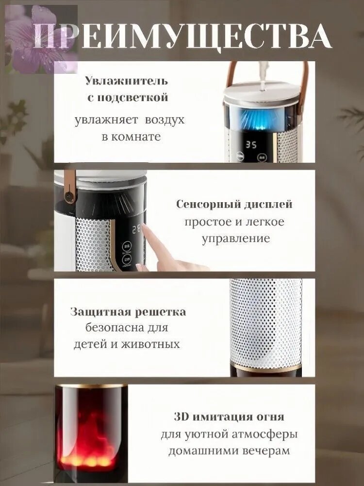 Обогреватель Конвекционный Газовый для дома, 2000 Вт, 35 м², белый, с пультом ДУ и увлажнением воздуха — фото 1