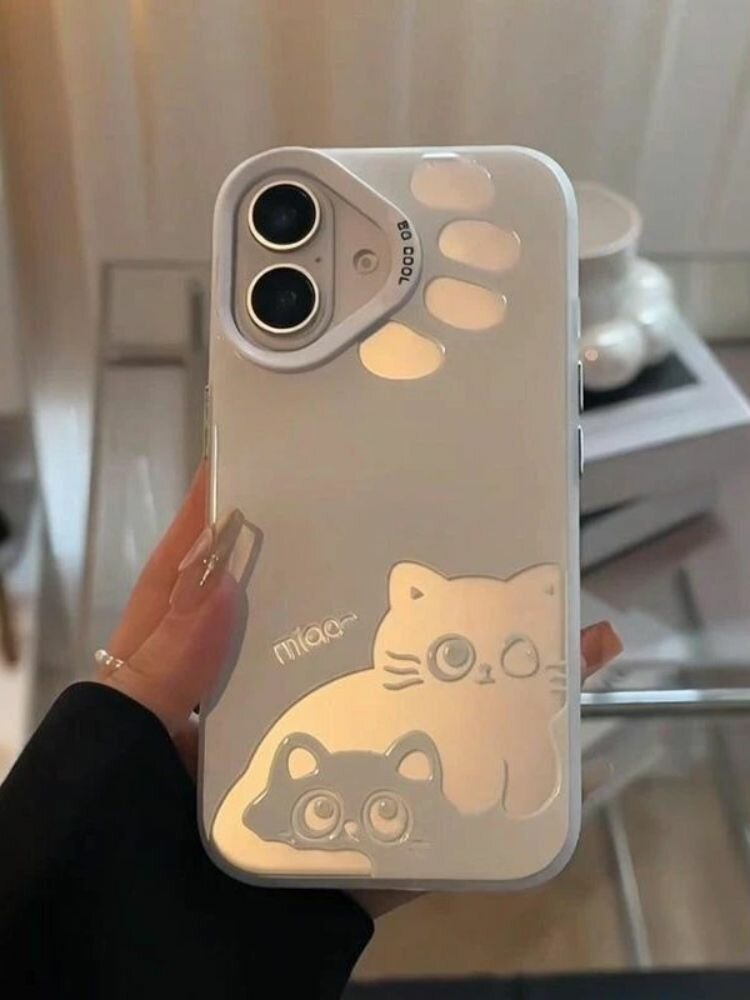 Чехол на IPHONE 17 / айфон 17 белый с принтом Котик противоударный