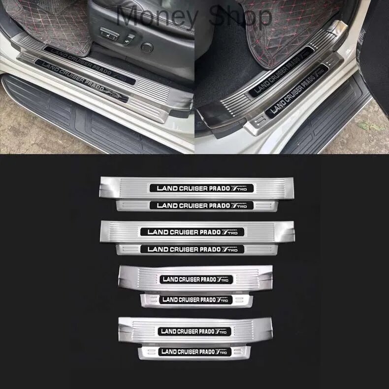 Накладки на пороги для Toyota Land Cruiser Prado 4 шт. из нержавеющей стали серебристого цвета