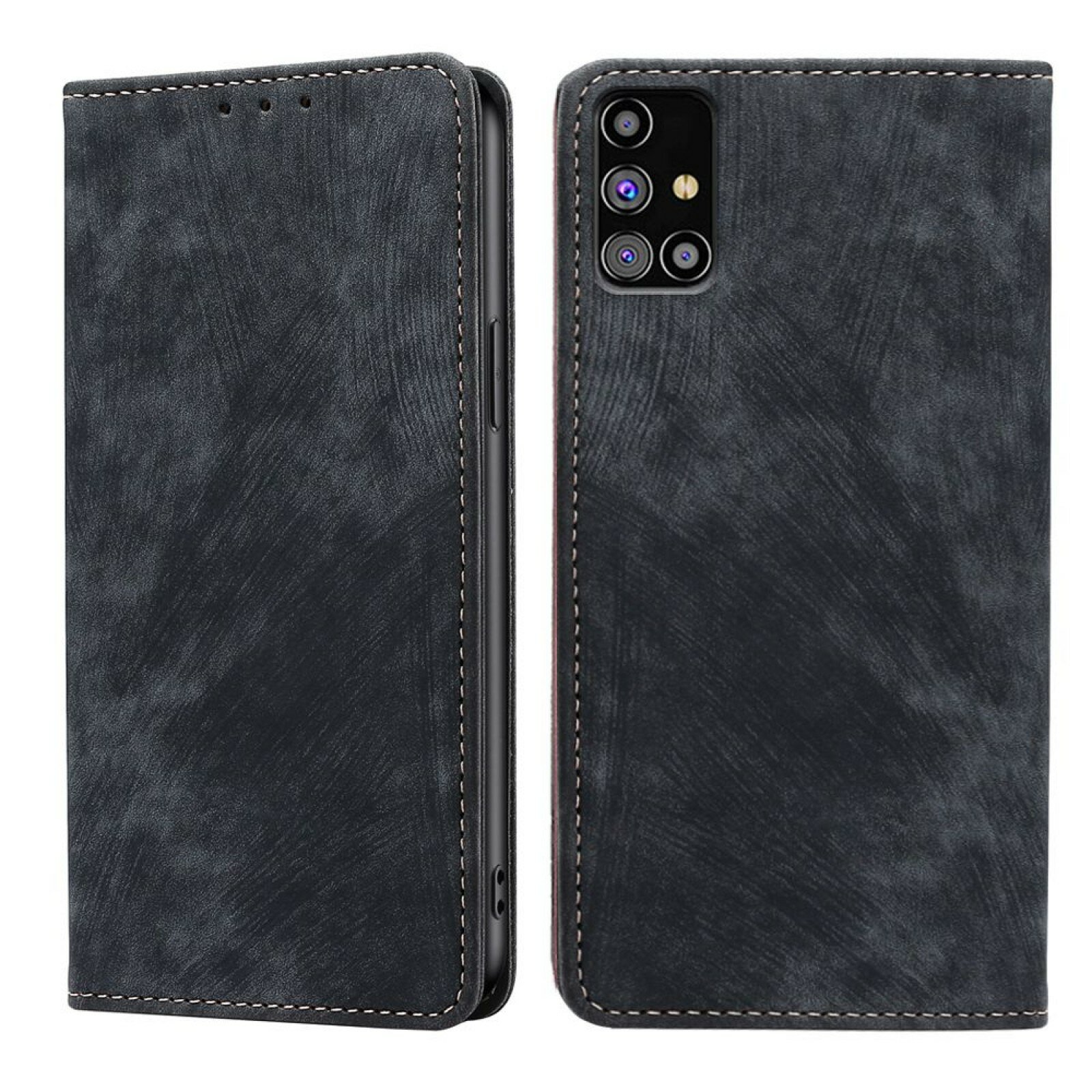 Чехол-книжка MyPads для Samsung Galaxy M31s мягкий черный с эффектом состаренной кожи