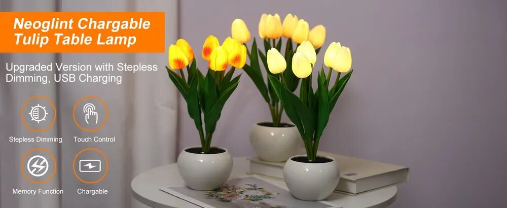 Neoglint Tulip Table Lamp Stepless Dimming USB Charging Led Night Light Flower Lamp Decorative Romantic Gift
