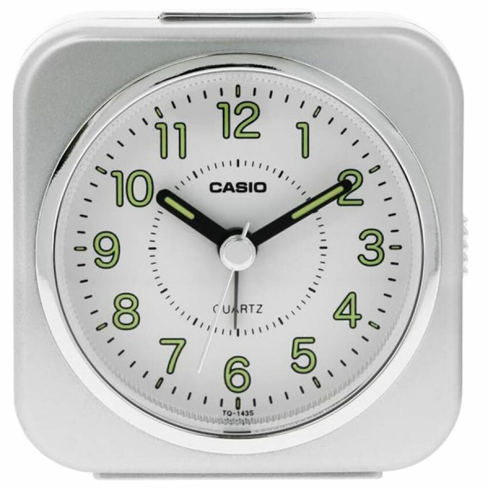 Настольный будильник Casio TQ-143S-8D, кварцевый, ночной режим, подсветка, квадратный, пластик