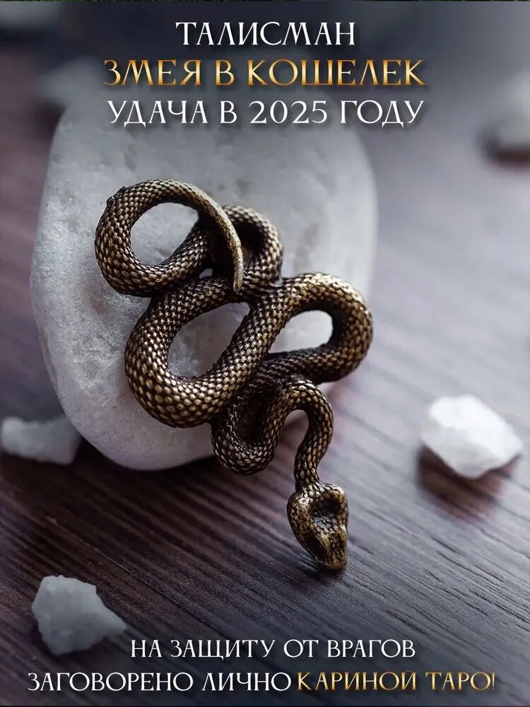 Амулет Змея защита от негатива Карина Таро на удачу в 2025 году из металла бронзового цвета