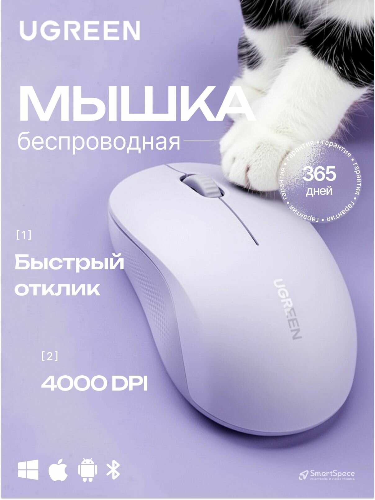 Беспроводная мышь UGREEN M331, сиреневый