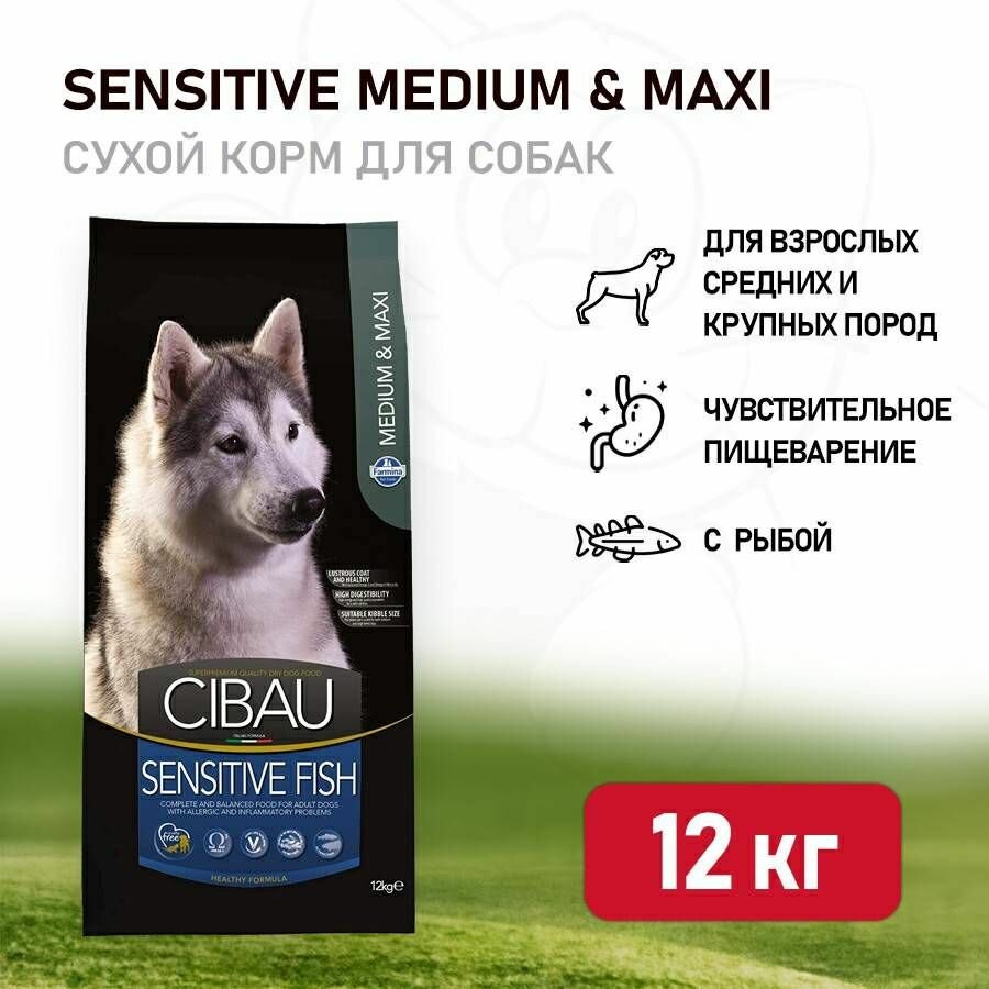 Farmina Cibau Sensitive Fish Medium & Maxi 12 кг, сухой корм для взрослых собак средних и крупных пород с чувствительным пищеварением с рыбой