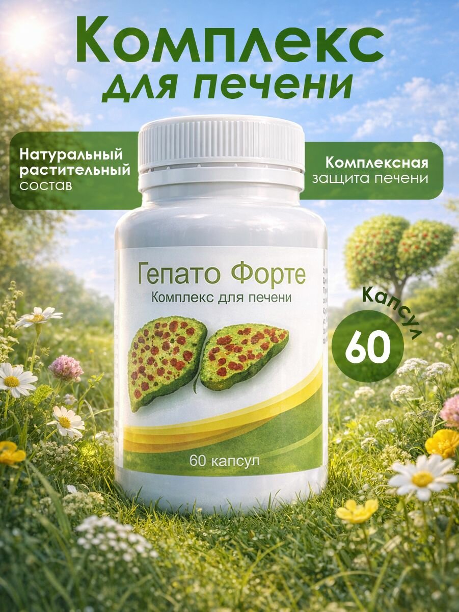 Пищевая добавка Гепато Форте: комплексная защита печени, натуральный состав, 60 капсул