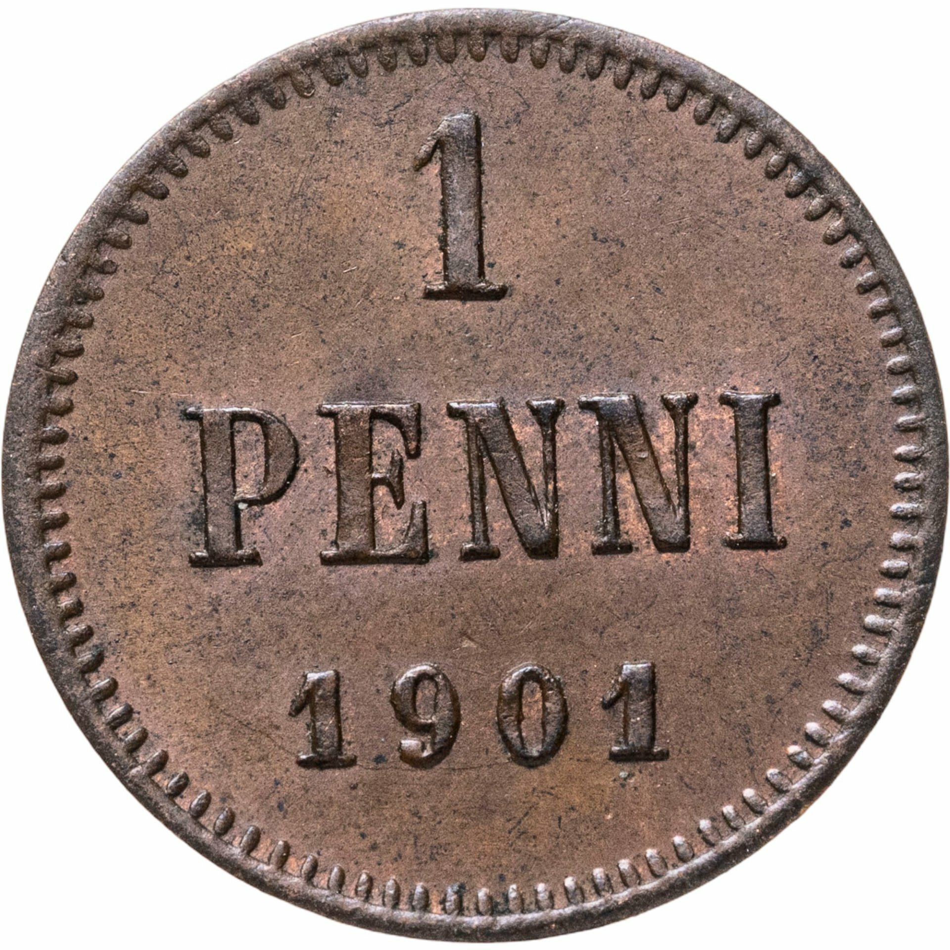 1 пенни penni 1901, монета для Финляндии, Медь, в сохранности AU