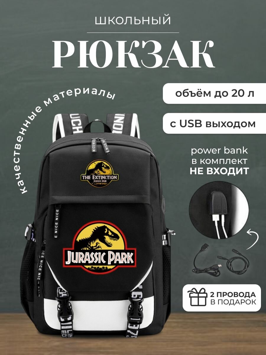 Школьный рюкзак "Мир юрского периода", USB-выход, внутренний карман, 40x30x20 см