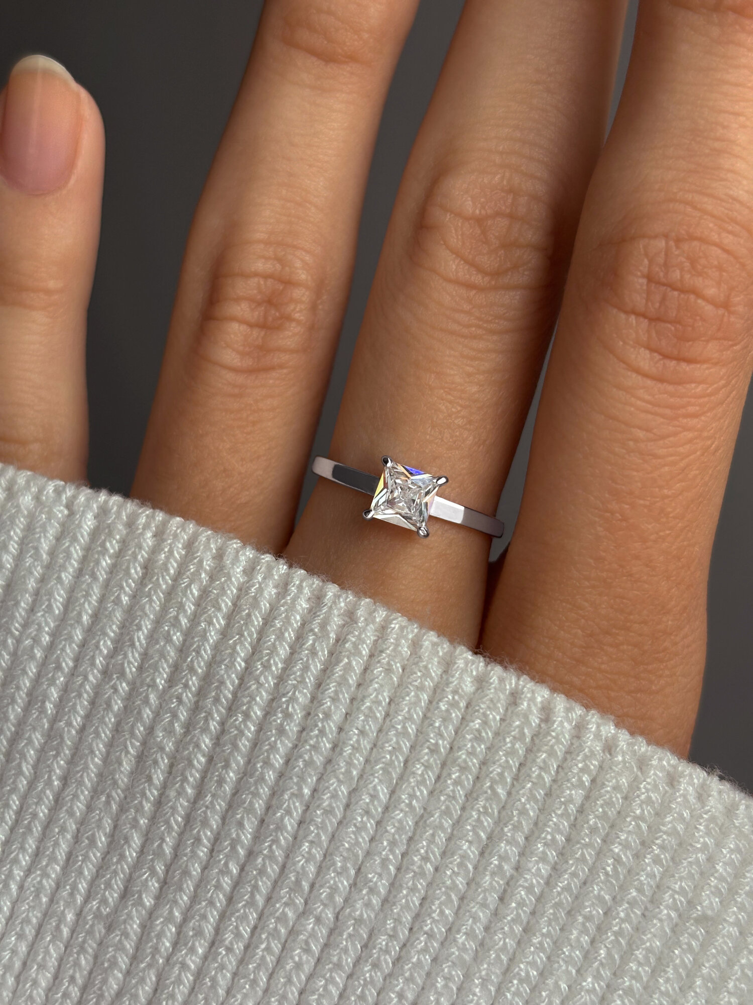 Кольцо помолвочное, серебро, 925 проба, родирование, фианит