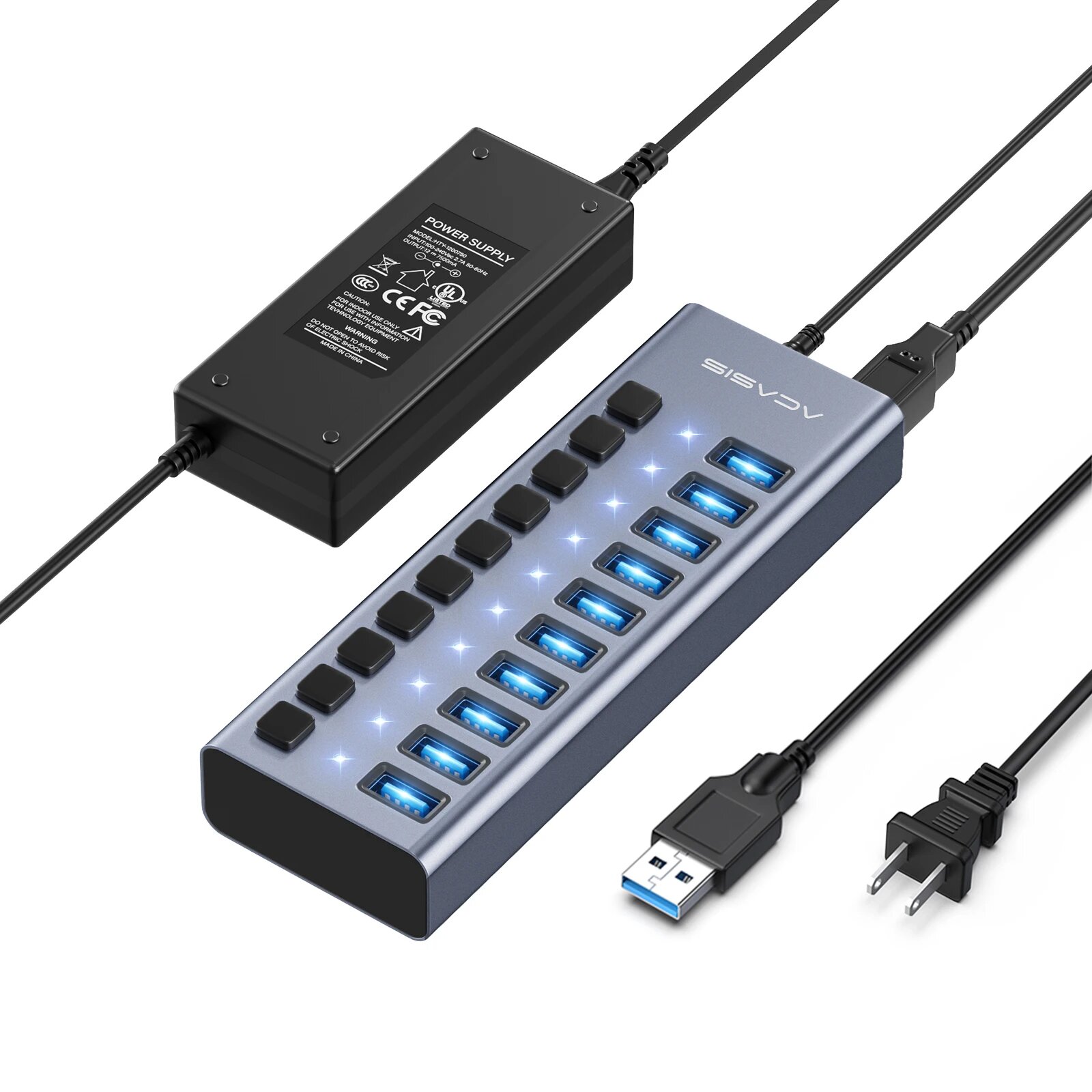 USB-хаб Acasis 16 портов с US Plug, серый