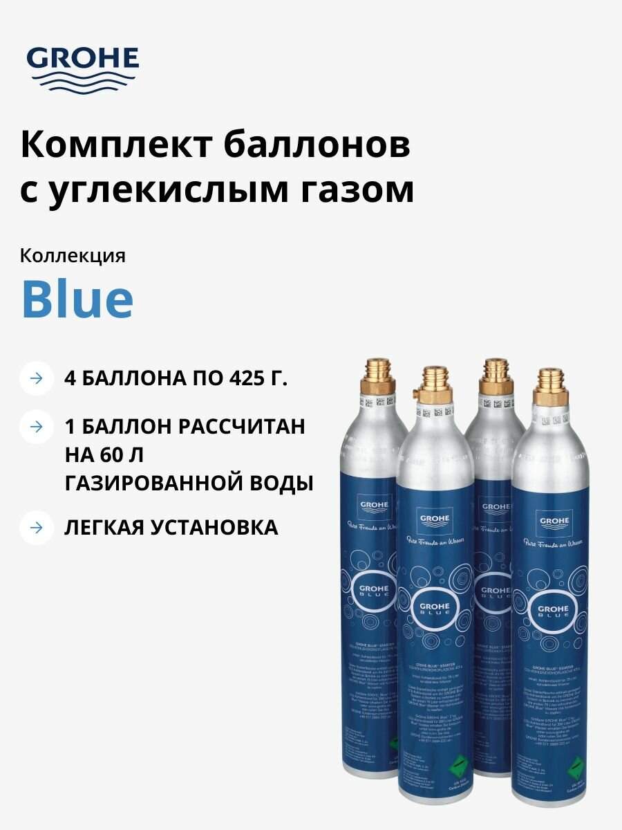 Комплект баллонов с углекислым газом GROHE Blue, 425 г (4 шт.) (40422000)