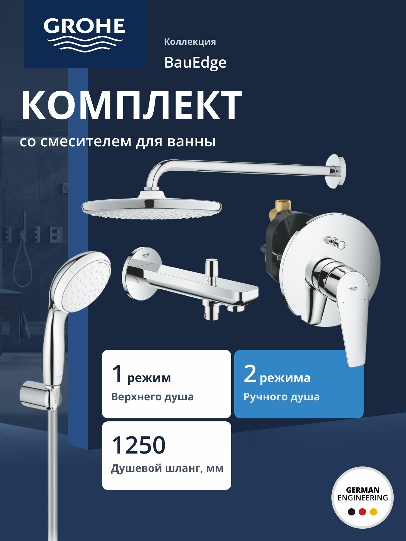 Душевая система GROHE BauEdge со смесителем для ванны, хром (1000190)