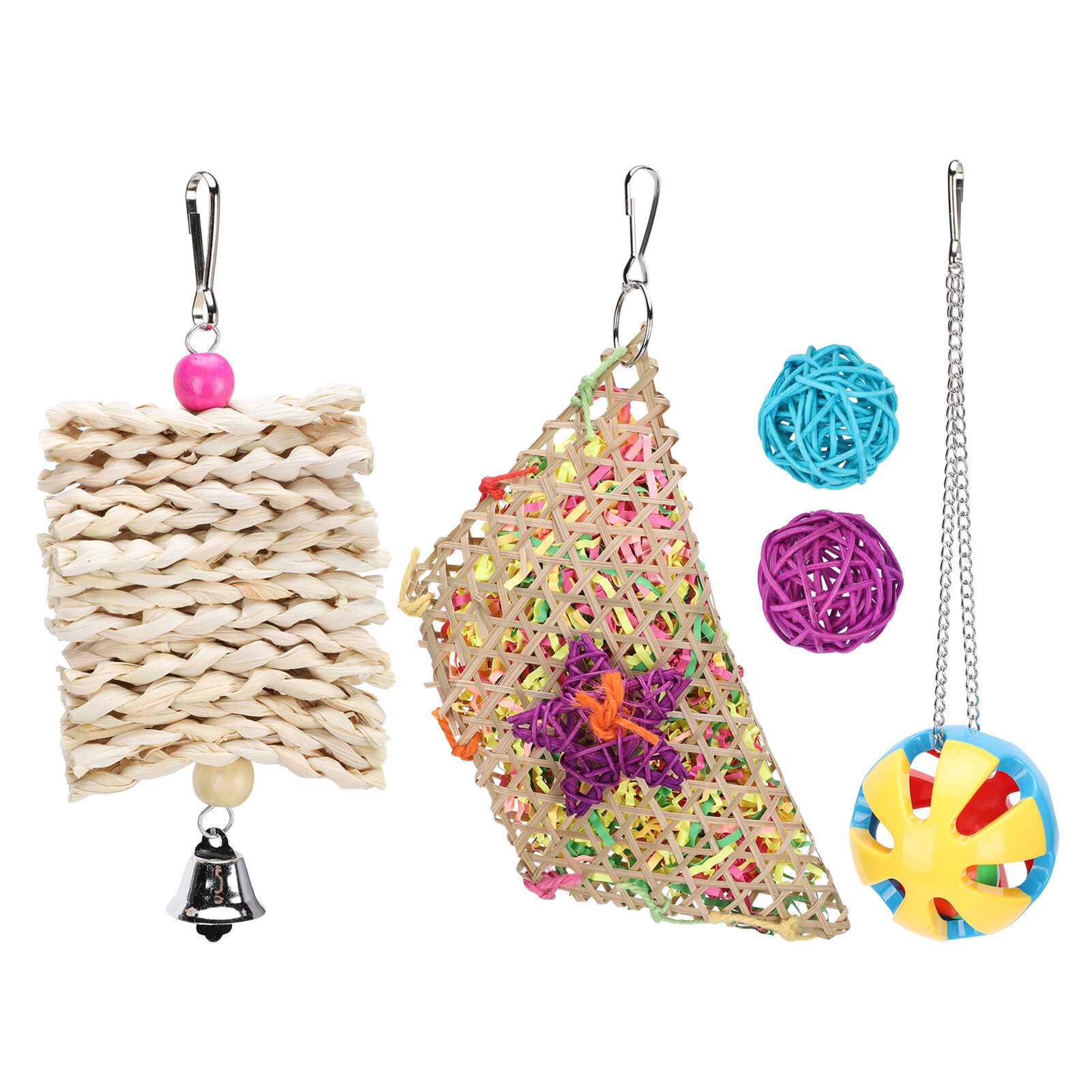 5 шт. Игрушки для фуражировки: Разноцветные шарыколокольчики с корзиной для жевания для кур, попугае