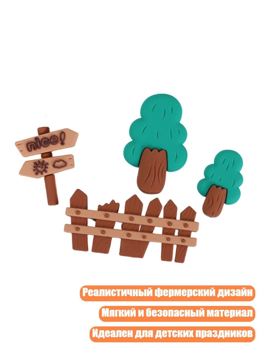 Фермерские фигурки для торта: ягнёнок, пони, свинья, курица, утка, 4 части дерева