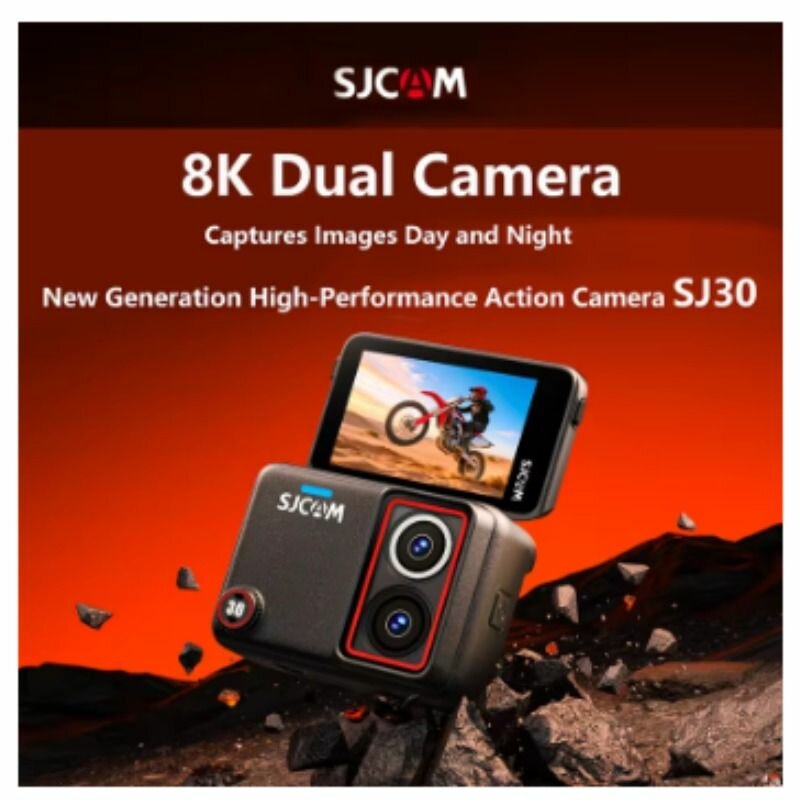Спортивная камера SJCAM SJ30 black Standard 8K 20fps Action Camera ,5-meter bare device waterproof,48-мегапиксельная двойная камера/Переверните сенсорный экран, Защита от встряхивания 2000 мАч.