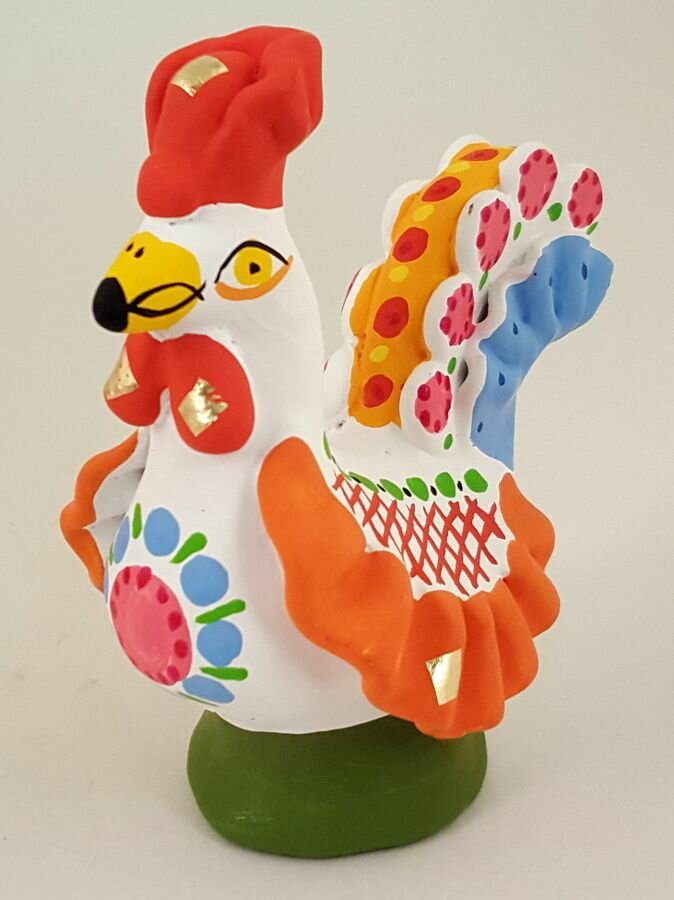 Петушок №4(2), Дымковская глиняная игрушка, ручная авторская работа