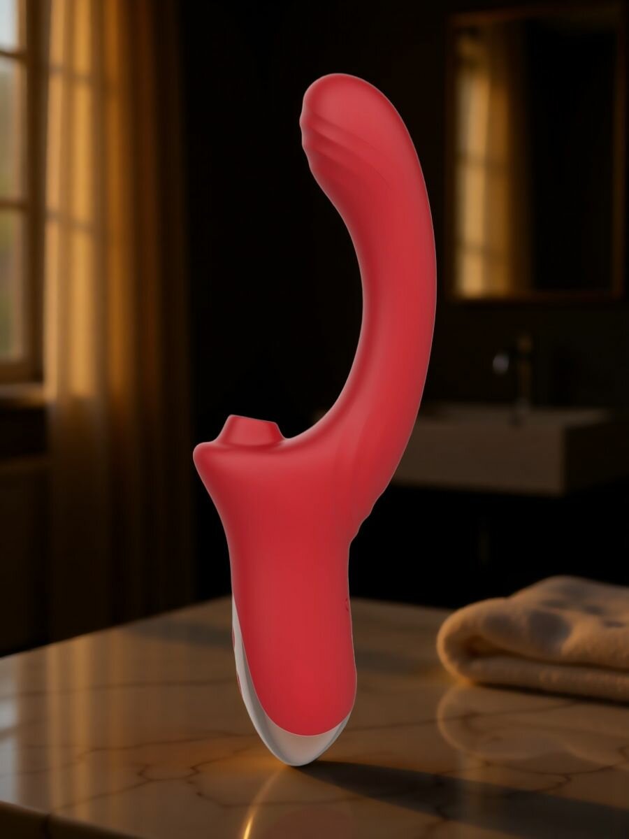 Красный вагинально-клиторальный вибратор