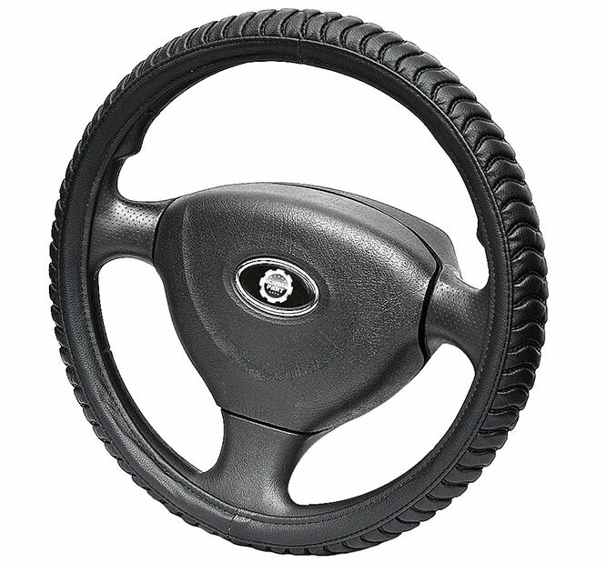 Оплетка на руль для автомобиля Шкода / Skoda Octavia, Rapid, Yeti, Kodiaq, Superb и др, в черном цвете, Экокожа