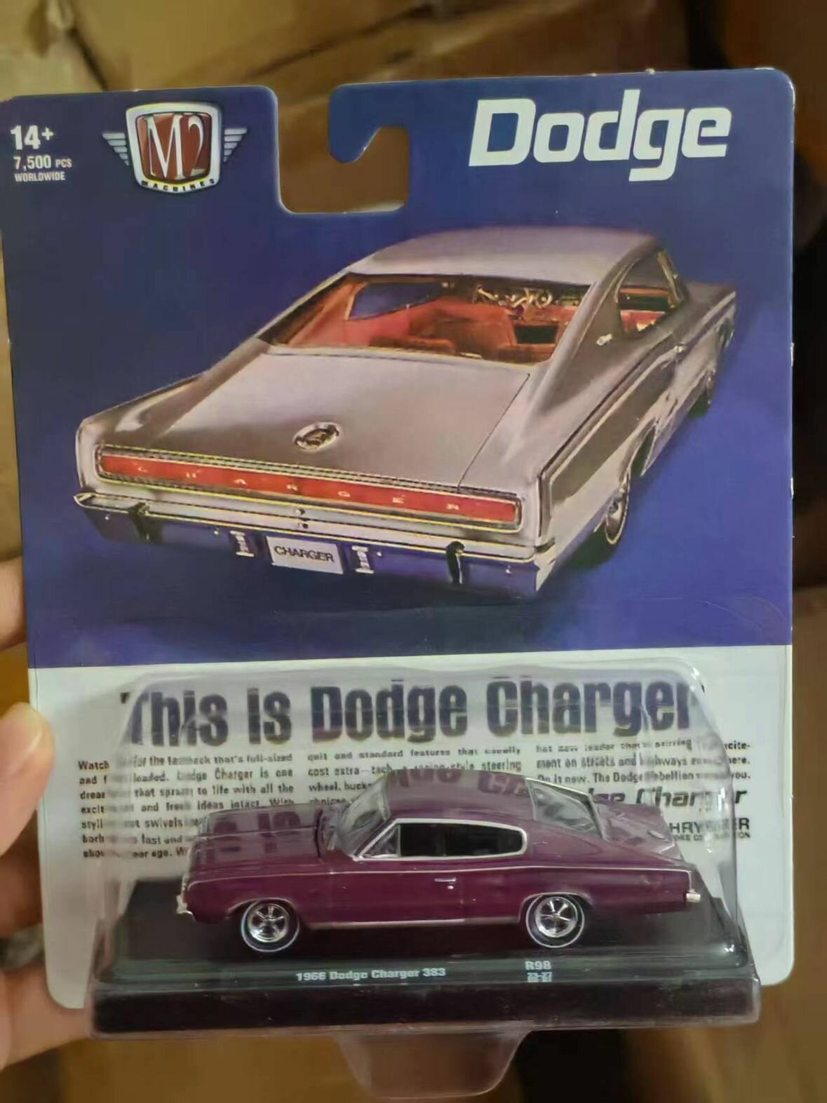 Детская игрушка машинка, M2 1/64, литая модель(1966 DODGE CHARGER)