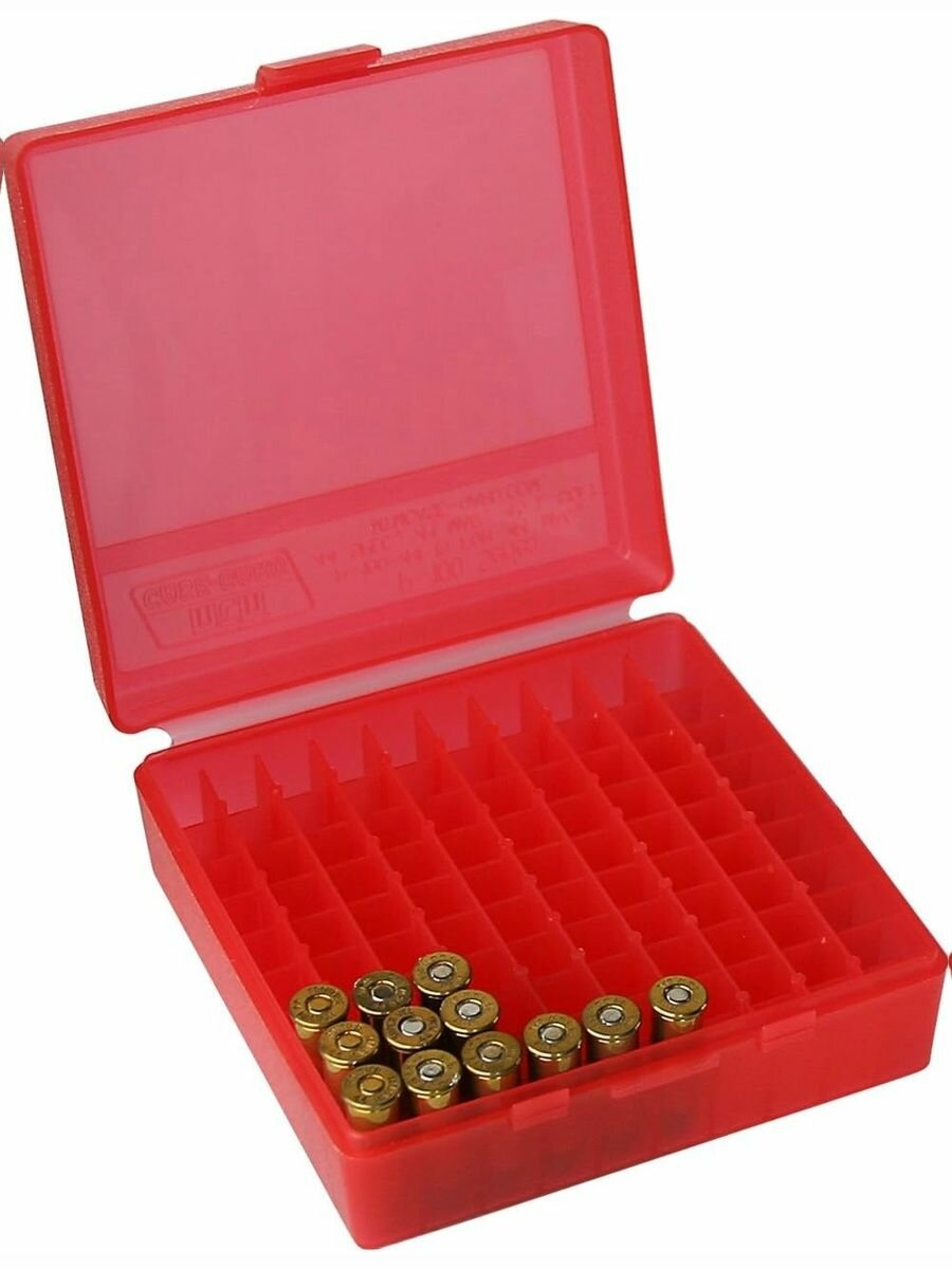Коробка / кейс MTM Case-Gard P-100-44-29 (красный) для хранения 100 патронов калибров .44 Spl, .44 Mag, .45 Colt