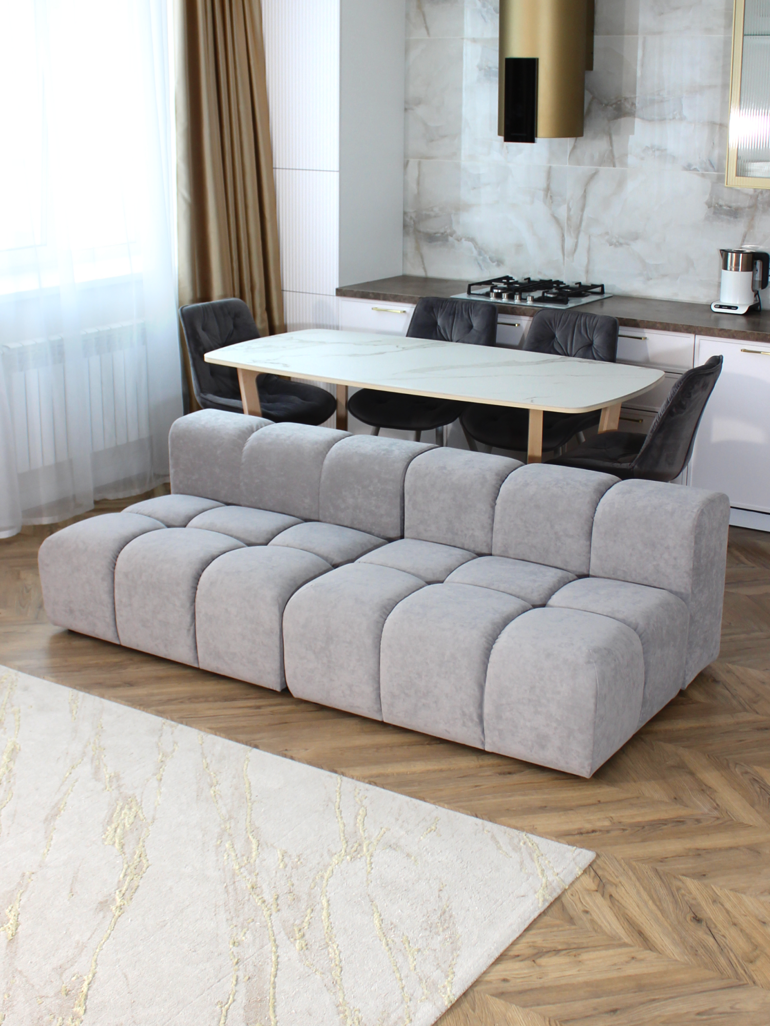 Диван модульный Квадро, серый, 210х105х62