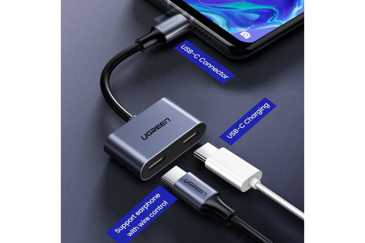Адаптер Ugreen CM232, USB-C, экранированный, магнитный разъем, серый — фото 1