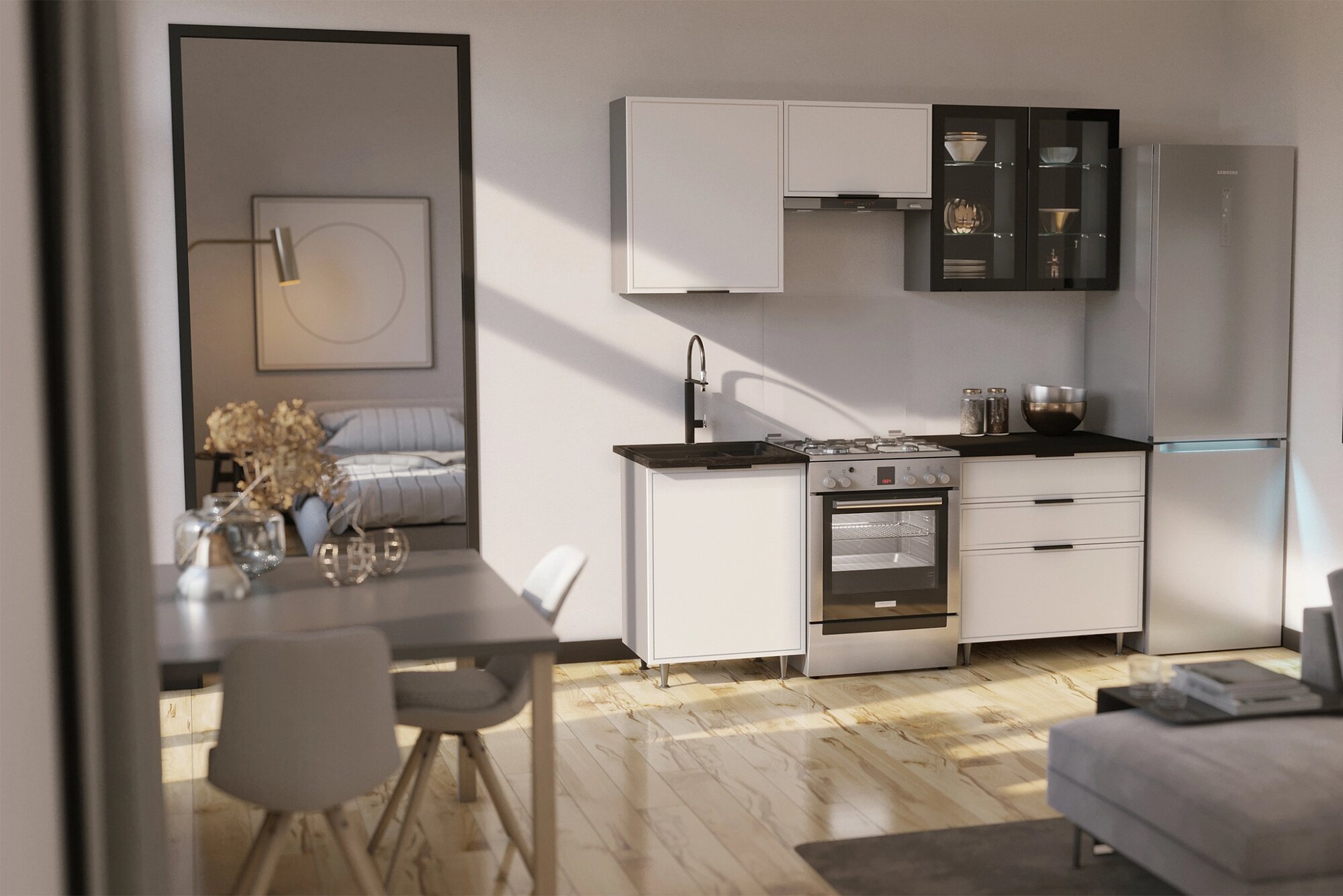 Кухонный гарнитур "Николь", 2,0м Компановка №2 (Холст белый)