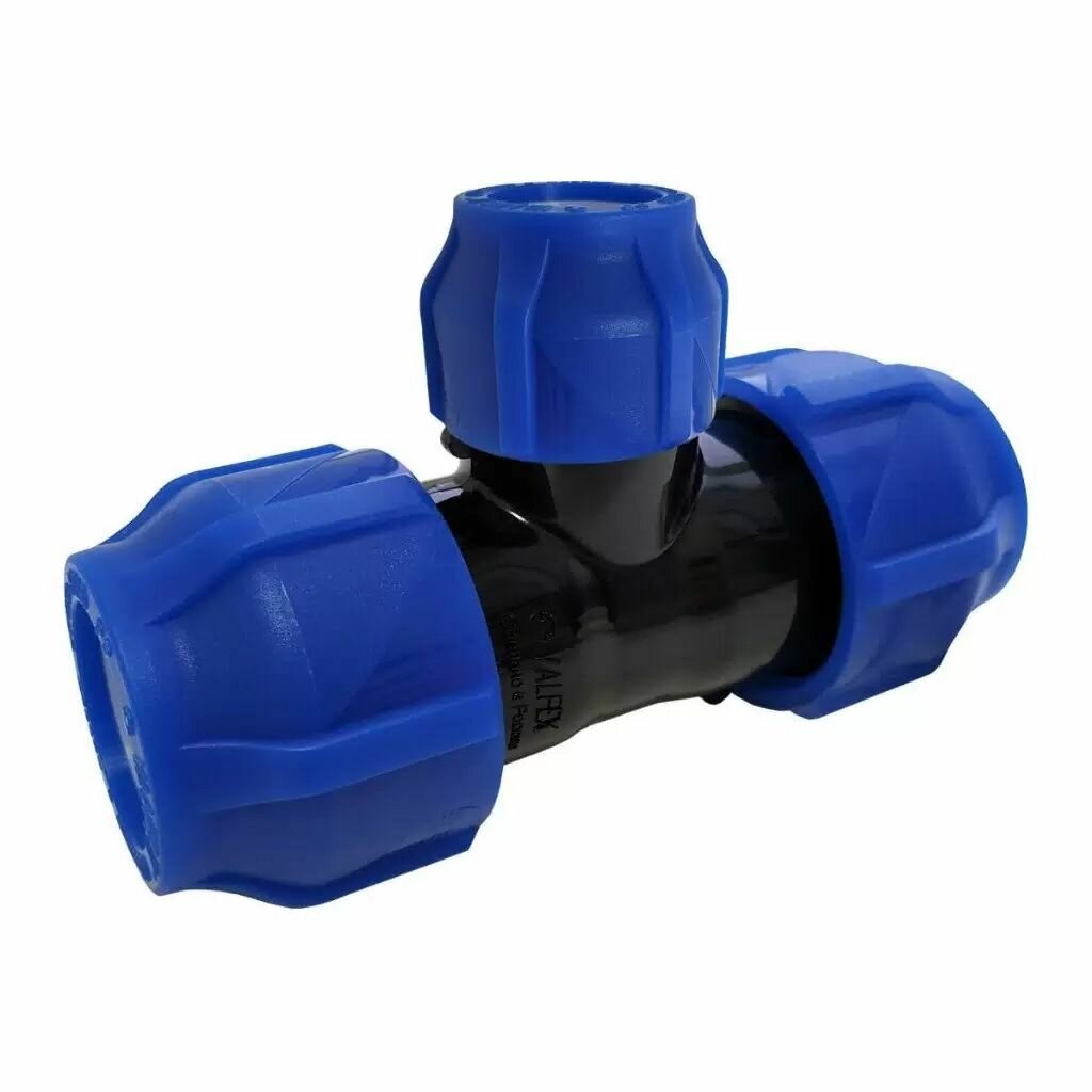 Тройник ПНД переходной Valfex 32-20-32 мм для водопровода, компрессионный фитинг, полипропилен, рабочее давление 16 бар.