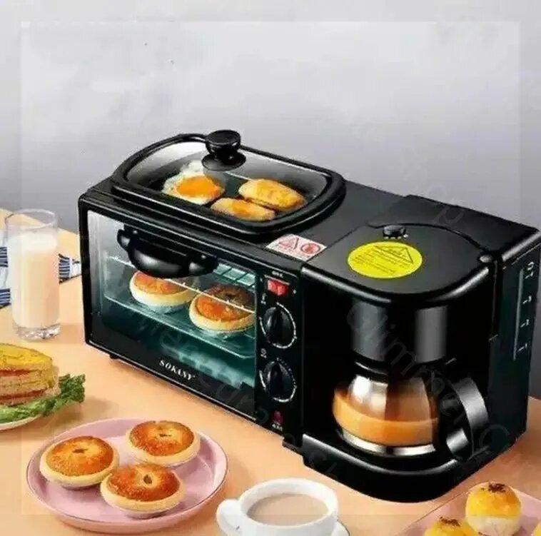 Электрогриль SOKANY 3в1, комбинированный, черный, прозрачный, 1250 Вт, механическое управление, для дома