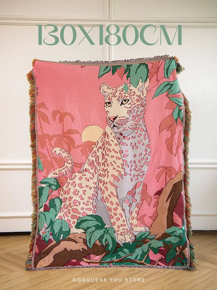 Плед 130x160 см софт жаккардовый животные темно-розовый