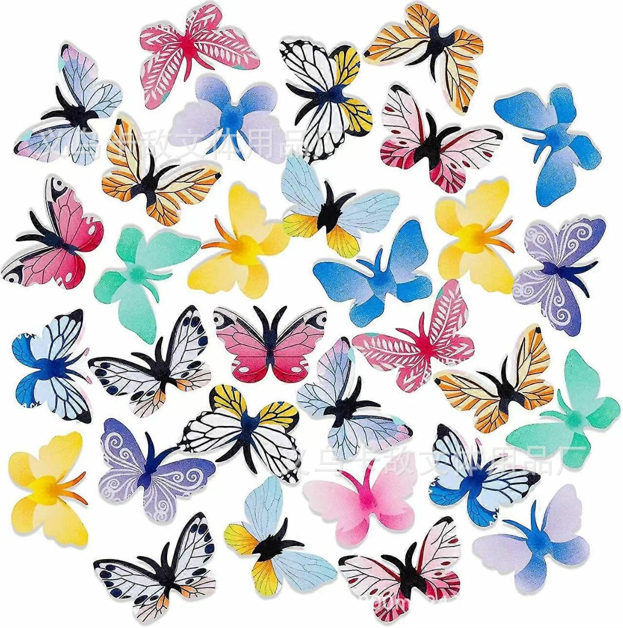 Эксклюзивная трансграничная поставка разноцветных бабочек с узором в виде щупалец, украшений для торта из клейкой рисовой бумаги, бабочек с усами.