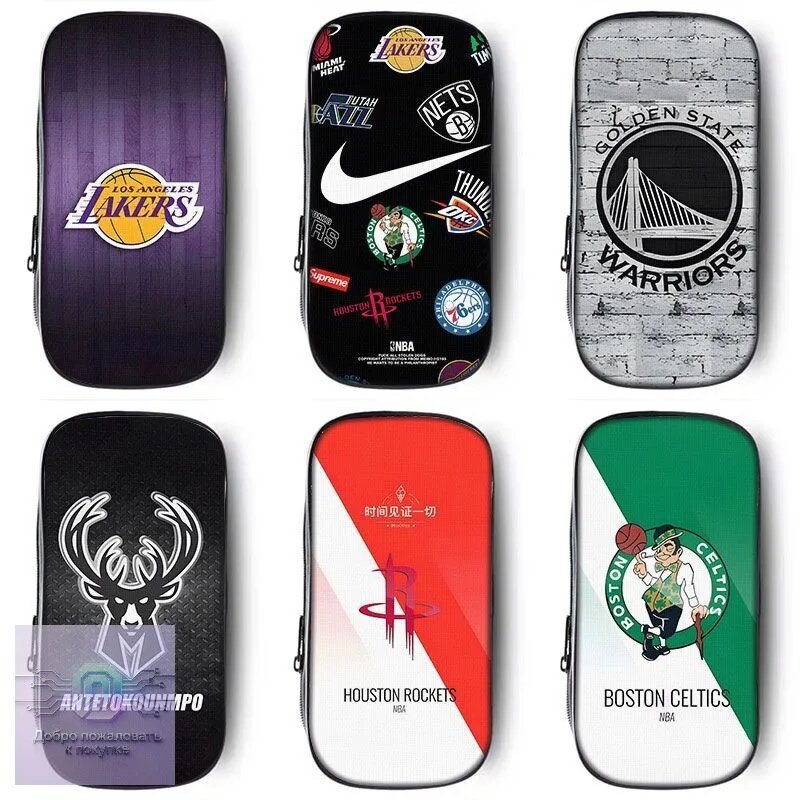 Пенал NBA Los Angeles Lakers Трёхслойный школьный пенал для канцелярии из полиэстера фиолетового цвета — фото 1