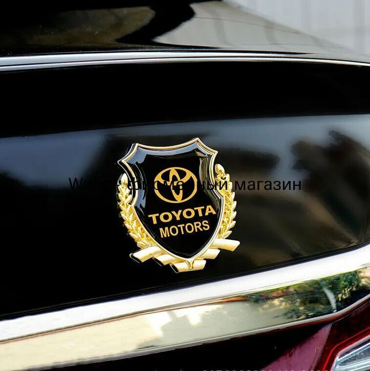 Металлическая самоклеющаяся эмблема TOYOTA Motors на автомобиль, черная матовая, 8 см
