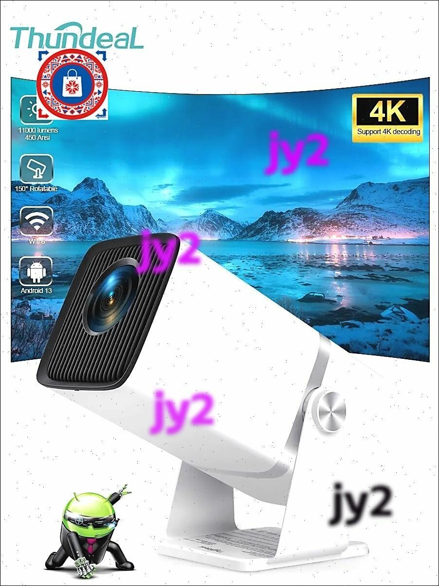 ThundeaL Проектор ThundeaL 4K Full HD проектор FHD TD80W Android WiFi 3D домашний кинотеатр, 1LCD, белый