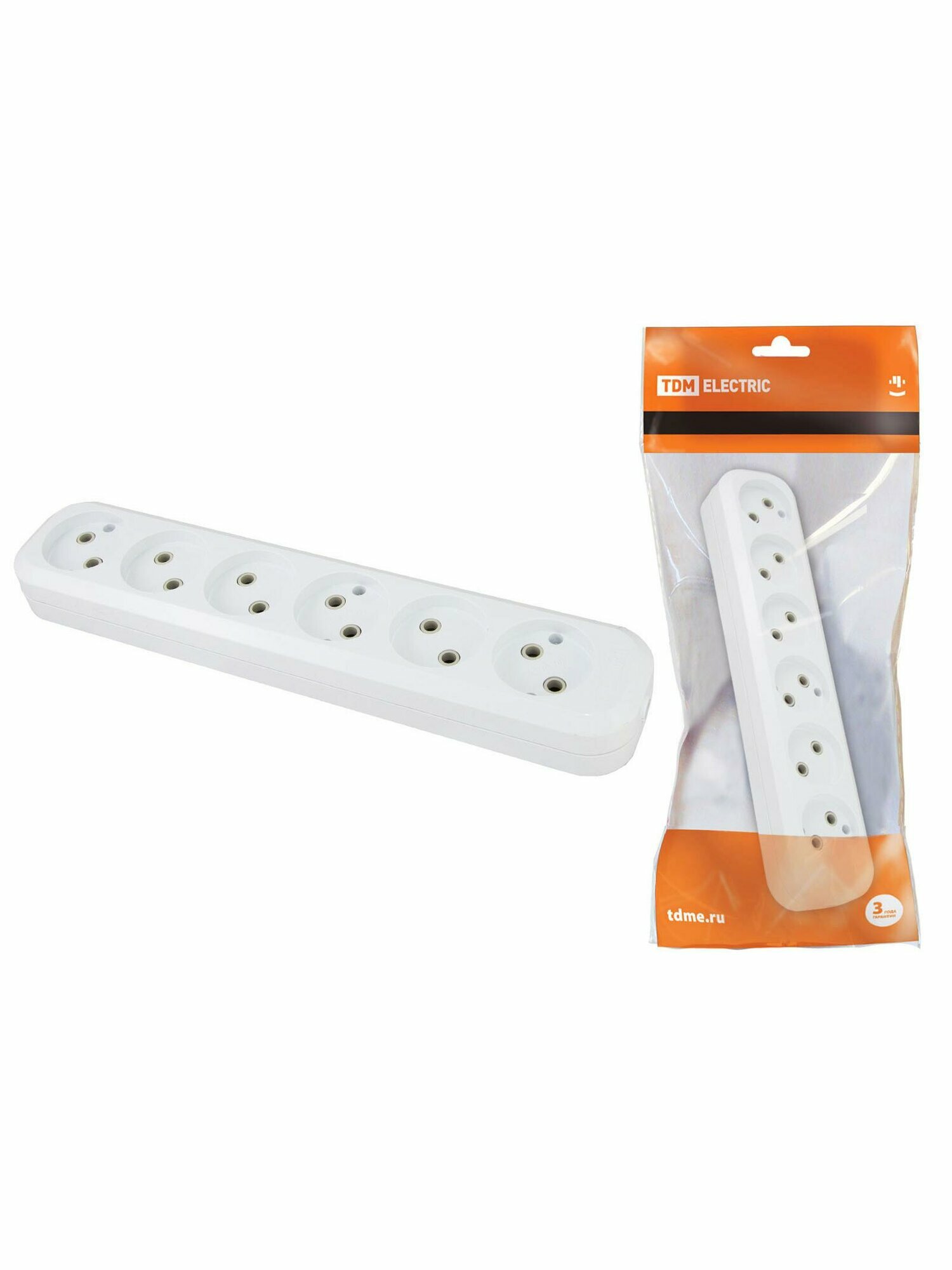 Колодка розеточная 6 гнезд 2П б/з 10А 250В белая TDM {SQ1806-0038} 1 шт