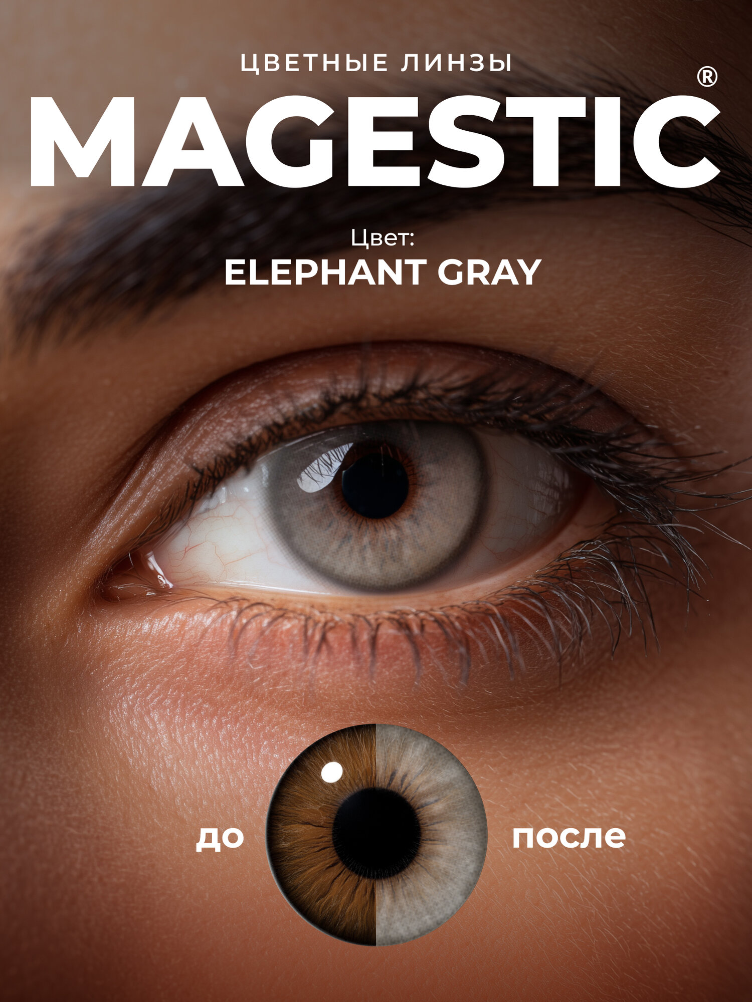 Цветные серые контактные линзы для глаз MAGESTIC ELEPHANT GRAY, 1 пара, 12 месяцев, 0.00
