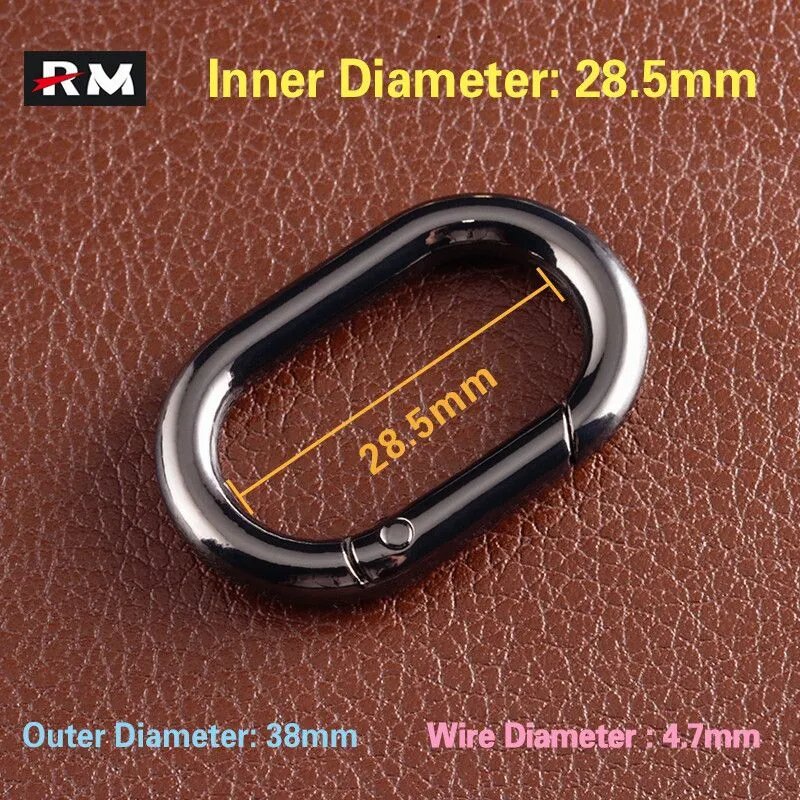 Овал-карабин для сумки металлический, Овальная пружинная пряжка брелок, Внутренний диаметр 28.5мм, черный, 2 шт