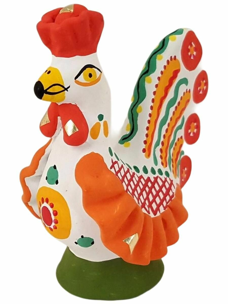 Петушок №4(1), Дымковская глиняная игрушка, ручная авторская работа