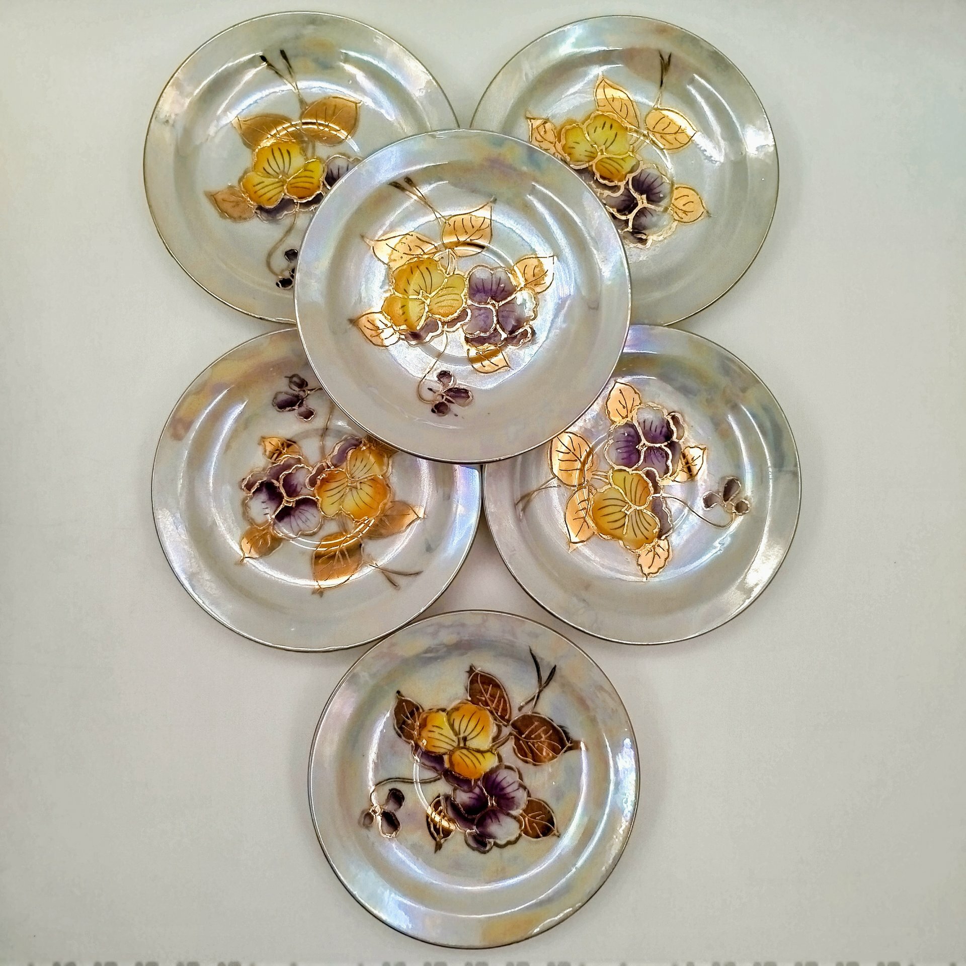 Набор розеток с растительным декором на 6 персон, фарфор, люстр, подрисовка