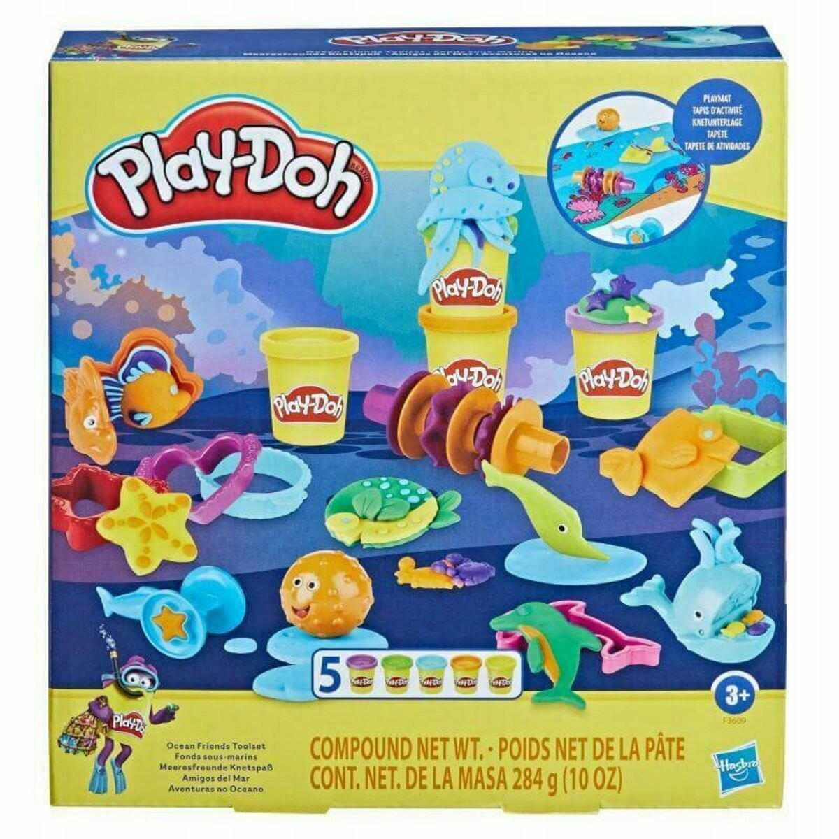 Игровой набор для лепки Play-Doh - Набор "Океан", 5 баночек пластилина + аксессуары - F3609