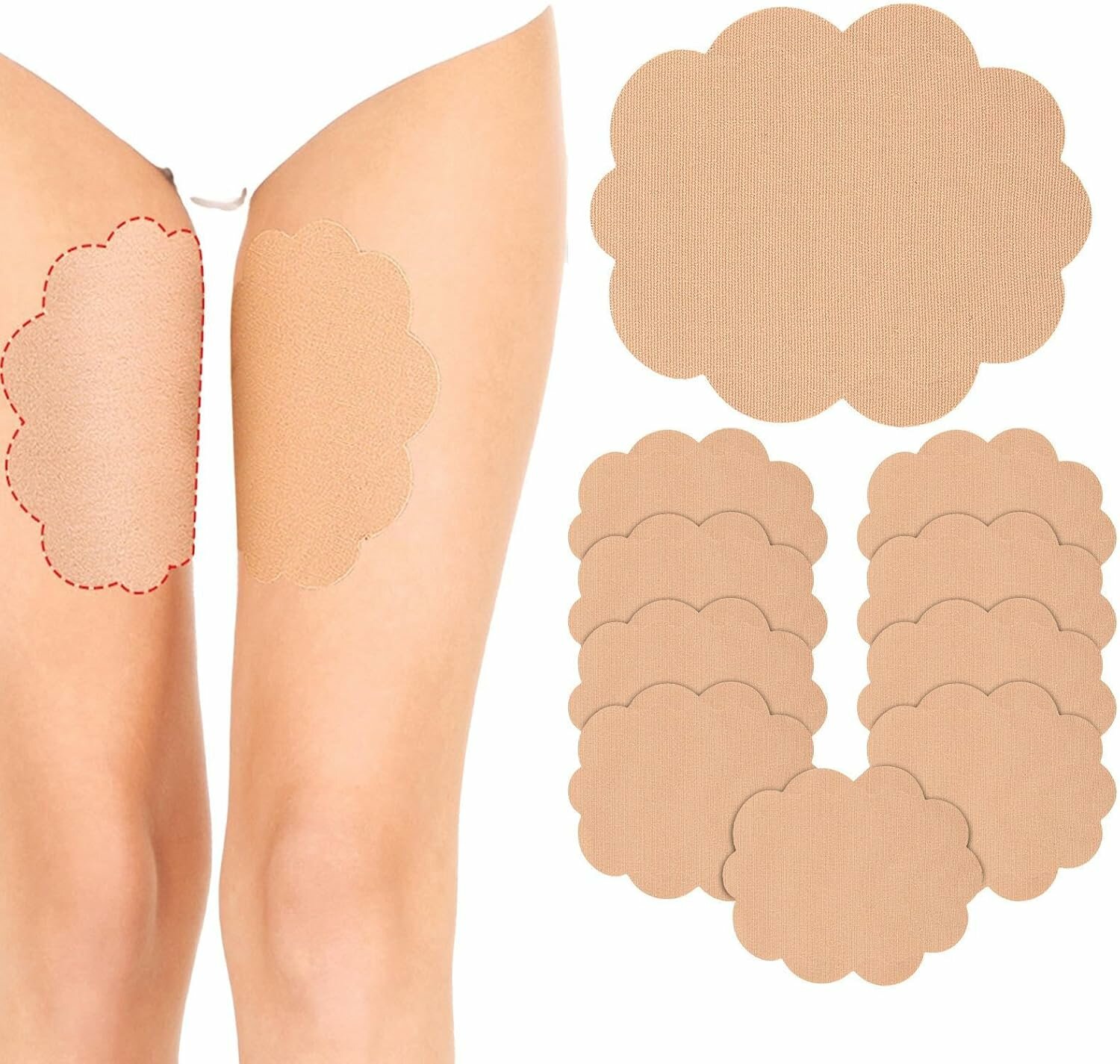 Наклейки для бедер, Cotton + Spandex, бежевый цвет, размер 13.7x11.7x0.07cm, вес 4.2g/шт, 10 штук, против трения, для спорта, походов, велосипедов