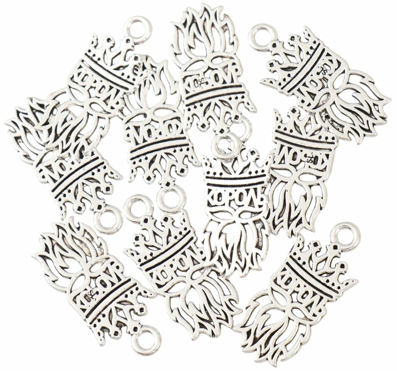 Декоративная подвеска "Король", набор подвесных металлических заготовок для творчества и рукоделия с петелькой, в комплекте 10 шт, 1.1х2.5 см