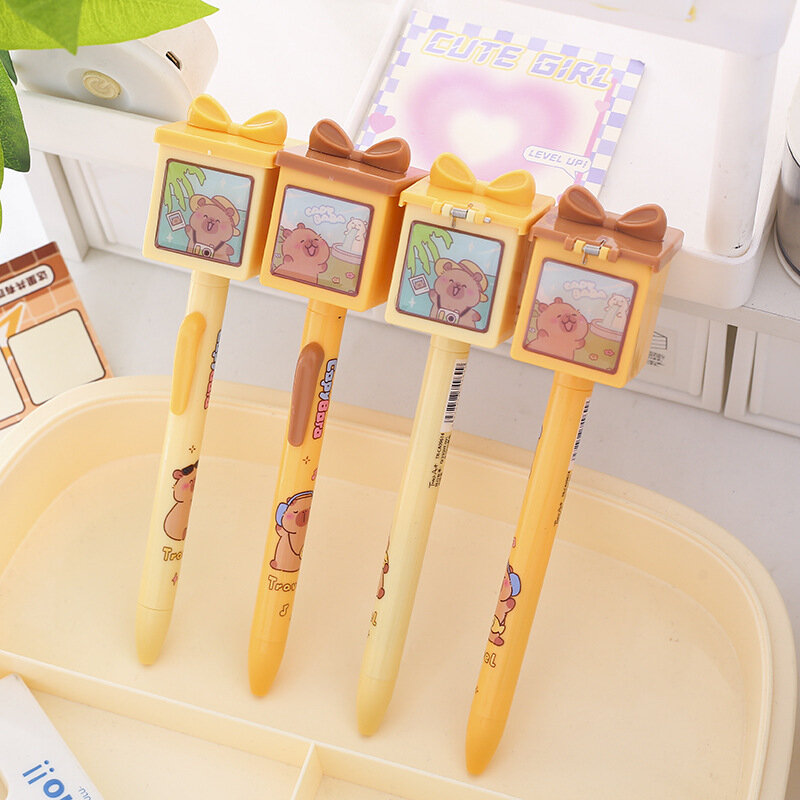 Гелевая ручка в форме коробки-сюрприза Capybara's Travel - популярная милая черная ручка с изображением дельфина для студентов.