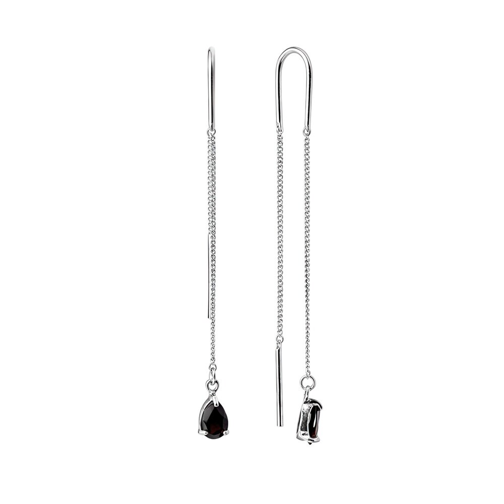 Серьги цепочки, серебро, 925 проба, родирование, гранат