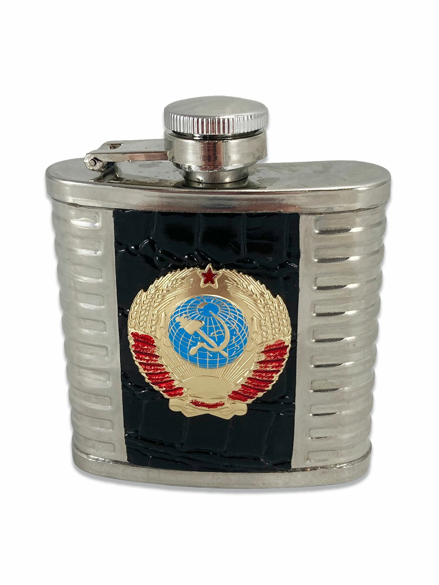 Фляжка металлическая 100 мл. Герб СССР на черном фоне