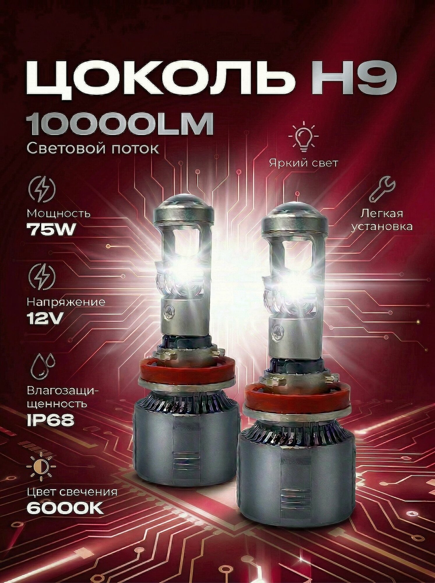 Светодиодные лампы с линзой H9 - LED лампы с СТГ Н9 - ЛЕД диодные лампочки