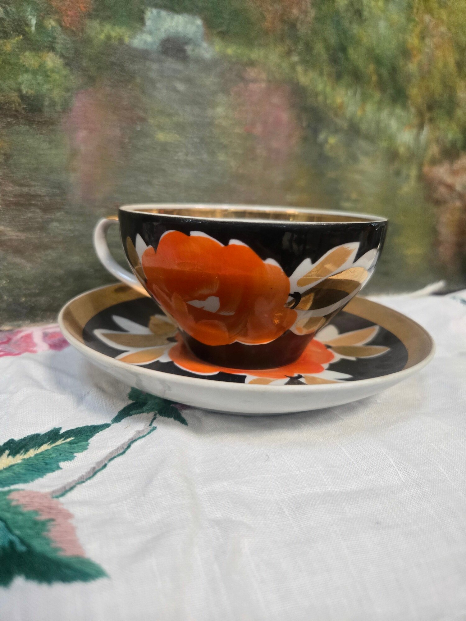 Винтажная советская чайная пара Роза, редкая, Дулево, СССР