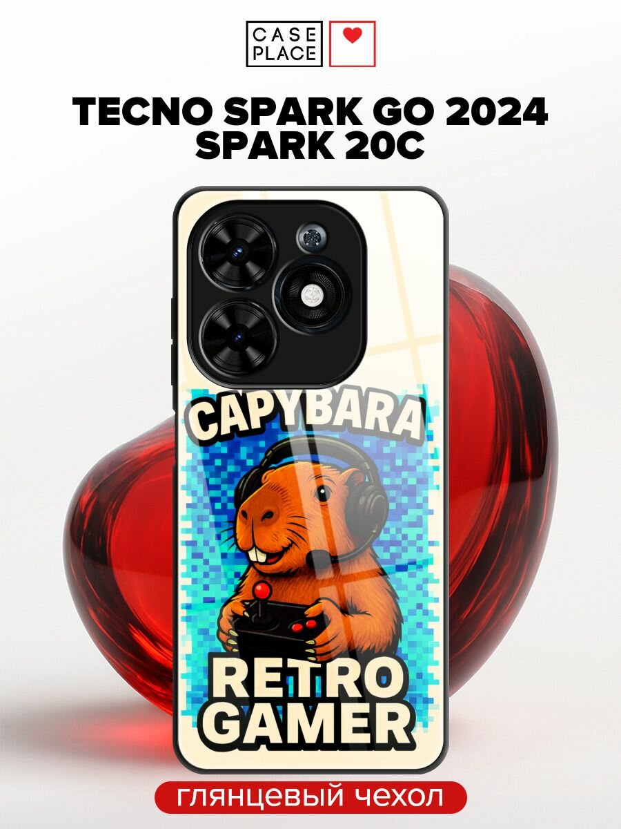 Чехол на Tecno Spark Go 2024/Spark 20C / Текно Спарк Го 2024/Спарк 20С с принтом "Capybara retro gamer"