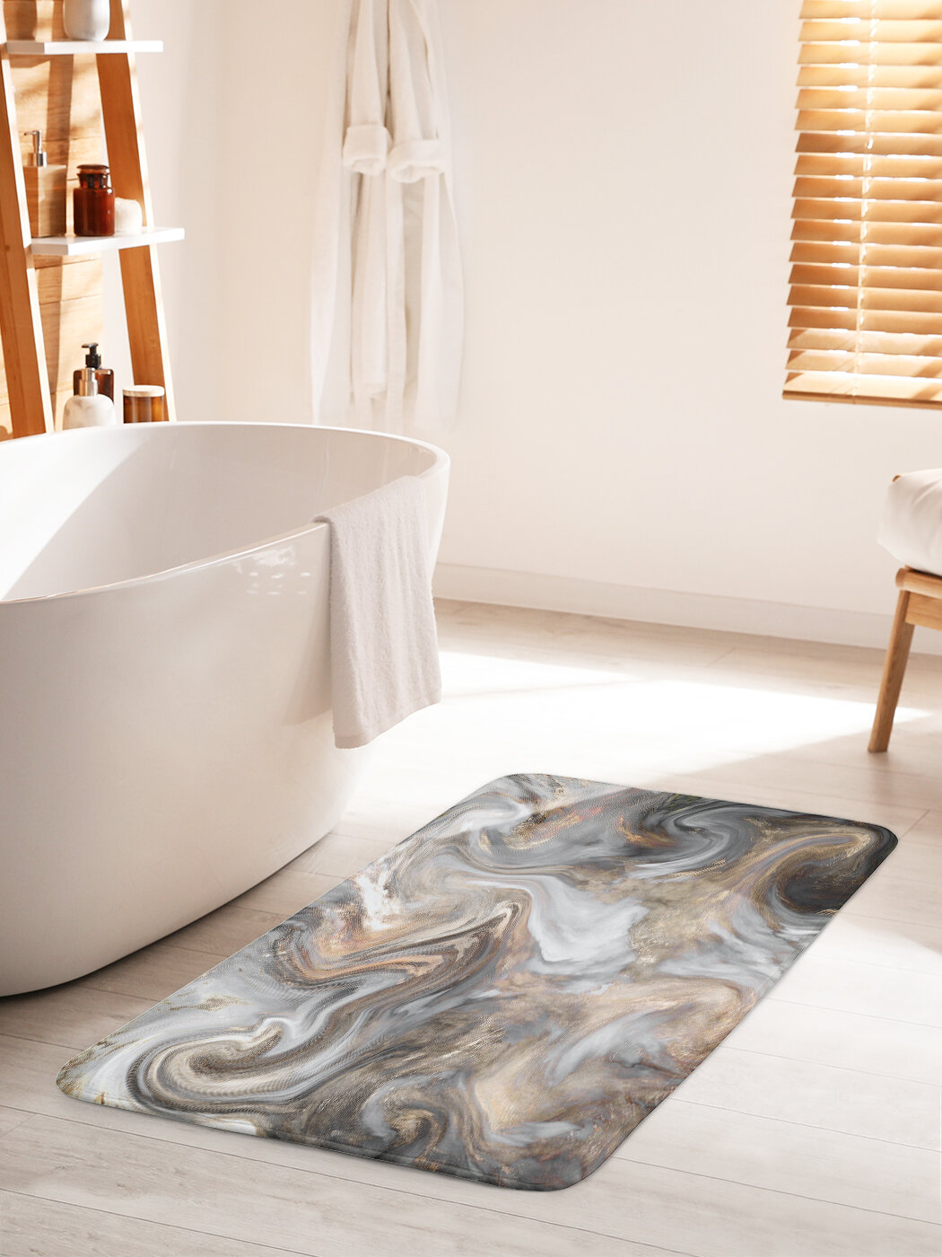 Коврик для ванной комнаты и туалета противоскользящий "Мраморные вихри" 60х100 см, JoyArty