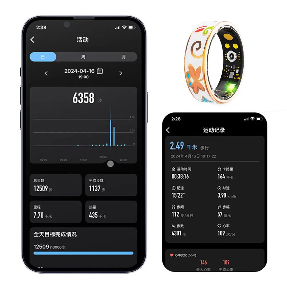 Умный перстень с цветной эмалью для отслеживания фаз сна, размер 18.1мм